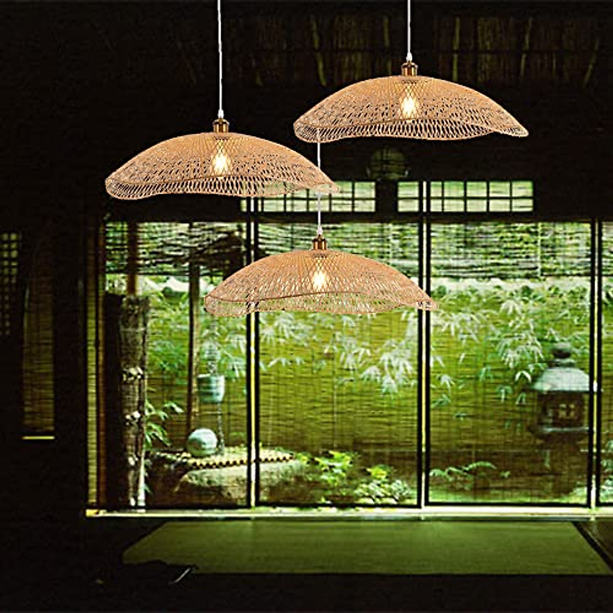 PARREN Bamboo Basket Pendant Lights, Japanese Style Lamp Shade Rattan Cage Beige Wicker Woven Ceiling Hanging Lamps Boho Natural Bamboo Dining Room Lighting Fixture for Kitchen Island Bedroom Living R