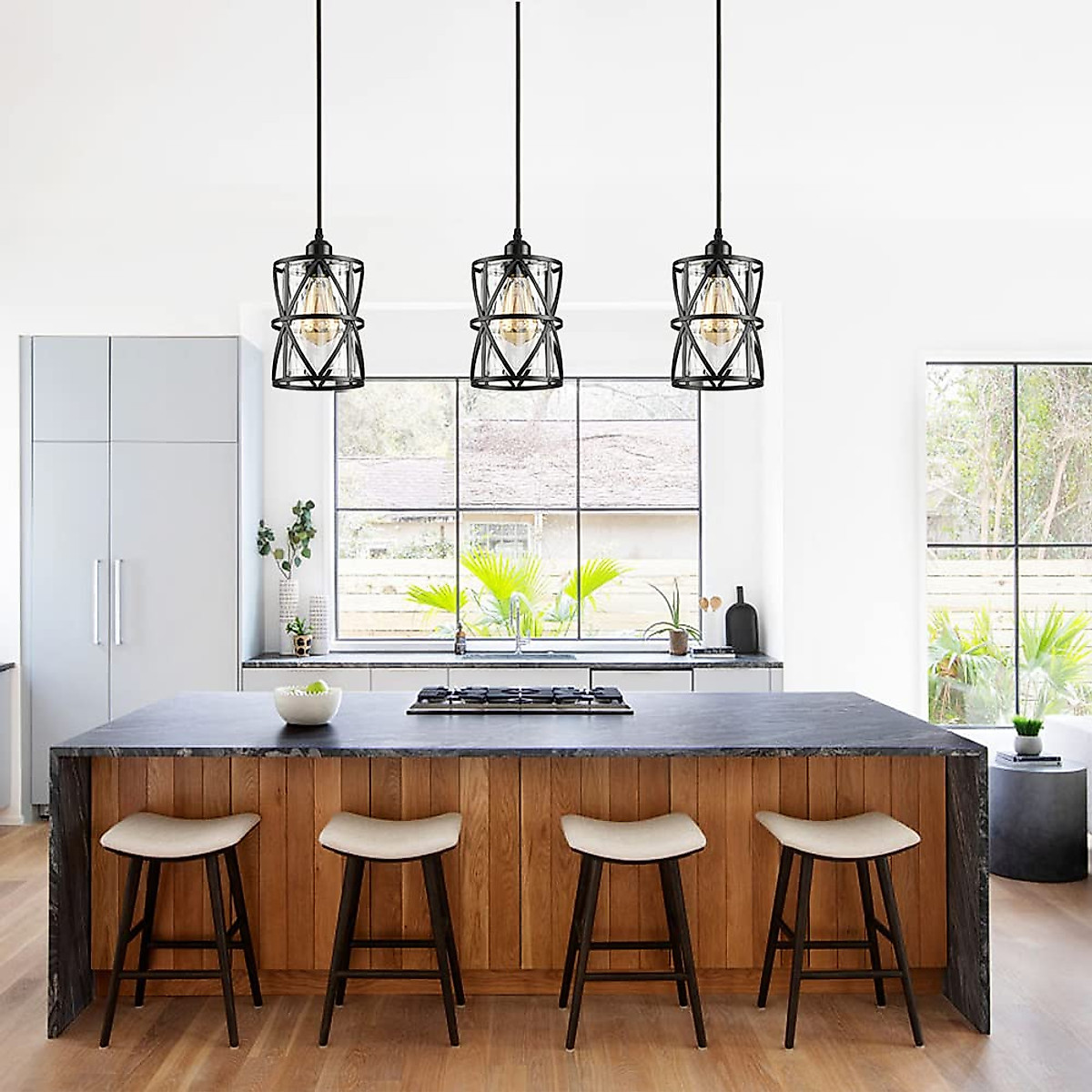 CAFULAM Black Pendant Lighting Modern Pendant Light, Adjustable Pendant Light Fixture,Pendant Lights Kitchen IslandLight (2-Pack)