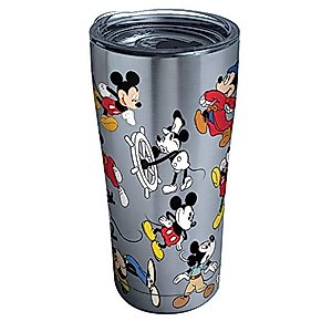 Tervis 1297811 Disney Mickey Mouse 90th Birthday Stainless Steel Insulated Tumbler with Clear and Black Hammer Lid, 20 oz, Silver
