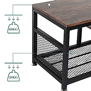 VECELO 47" Coffee Table with Storage Shelf for Living Room Industrial Wood and Metal Frame Easy Assembly Brown