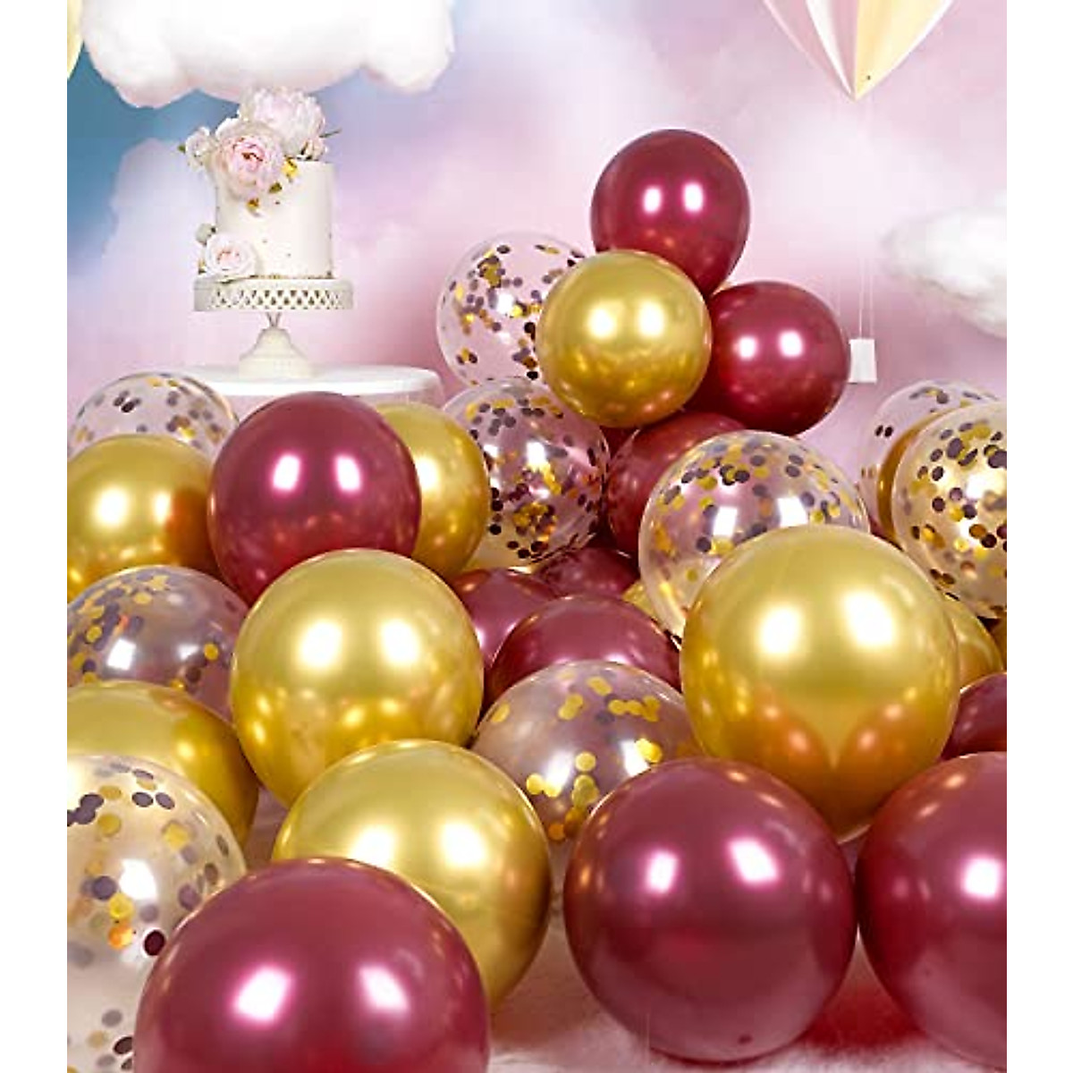 RainbowQ Metallic Shiny Burgundy and Gold Balloons 12 Inch 68PCS Gold Burgundy Confetti Balloons Latex Helium Balloon Set for Graduation Wedding Birthday Party Decorations