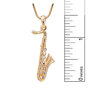 Spinningdaisy Tiny Jewel Crystal Saxophone Instrument Necklace Gold