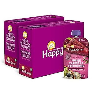 Happy Baby Organics Savory Blends Stage 2 Baby Food, Purple Carrots & Cauliflower with Avocado Oil + Oregano, 4 Ounce Pouch (Pack of 16) packaging may vary
