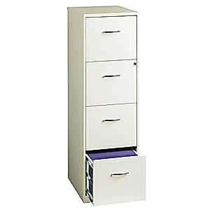 Space Solutions Deep 4 Drawer Vertical 18" Metal File Cabinet, Black, Pearl White