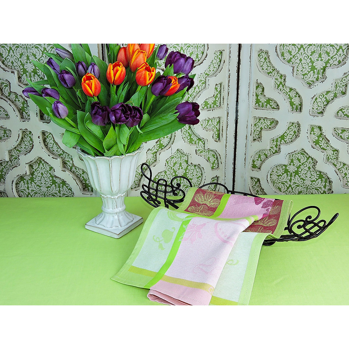 Garnier Thiebaut, Fraisier Rose (Strawberry Plant) Woven Kitchen / Tea Towel, 100 % Cotton