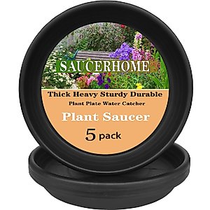SAUCERHOME 5 Packs Plant Saucer 6 8 10 12 14 16 19 22 26 Inch Plastic Pot Tray Flower Planter Saucers and Drip Trays for Indoors Outdoors, Thick Heavy Sturdy Plant Plate Water Catcher (6 Inch Black)