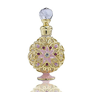 YU FENG Jeweled Flower Perfume Bottles Empty Vintage Decorative Fancy Crystal Glass Perfume Bottle Refillable(Golden,10ml)