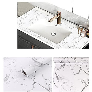 HOYOYO 17.8 x 118 Inches Self-Adhesive Shelf Liner, Self-Adhesive Shelf Liner Dresser Drawer Paper Wall Sticker Home Decoration, White Marble