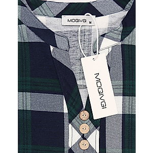 MOQIVGI Plaid Tops for Women Long Sleeve Button 3/4 Blouse Split V Neck Classic Tartan Patterned Sweatshirt Tunic Henley Boutique Shirts Blue Green Large