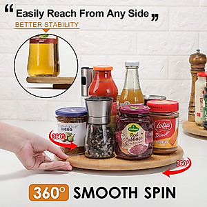 10 Inch Bamboo Wood Lazy Susan Organizers - Non-Skid Turntable Rack for Table, Pantry Organization and Storage, Kitchen, Cabinets, Closets, Spice Rack - Large Base, Anti-Rollover - 2 Pack