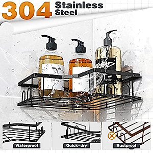 Monjuae Corner Shower Caddy 3 Pack, Shower Organizer, Strong Adhesive Shower Shelves, No Drilling, Waterproof, Rustproof Corner Shower Shelf for Inside Shower, Shower Rack for Bathroom, Kitchen, Black