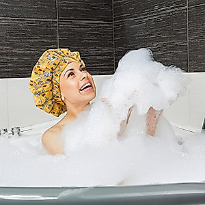 Luxury Shower Cap for Women, Waterproof Reusable Shower Caps Double Layers Microfiber Terry Lined with Dry Hair Function, Extra Large for Long Hair, Adjustable for Most Heads Size