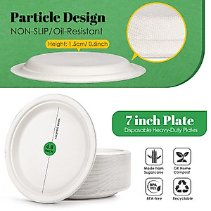 Gezond 100% Compostable Paper Plates 7 Inch 50pcs Disposable Heavy-Duty Plates Unbleached Eco-Friendly Plate Made of Sugarcane Fiber-1