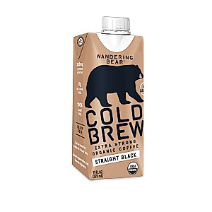 Wandering Bear Organic Straight Black Cold Brew Coffee On-the-Go, Iced Coffee, 11 fl oz, 1 pack - Extra Strong, Smooth, Organic, Unsweetened, Shelf-Stable, Ready to Drink, Cold Coffee, Cold Brewed Coffee