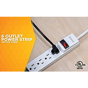 Woods 41436 Power Strip with 6 Outlets and Overload Safety Switch, 8 Foot Cord, White