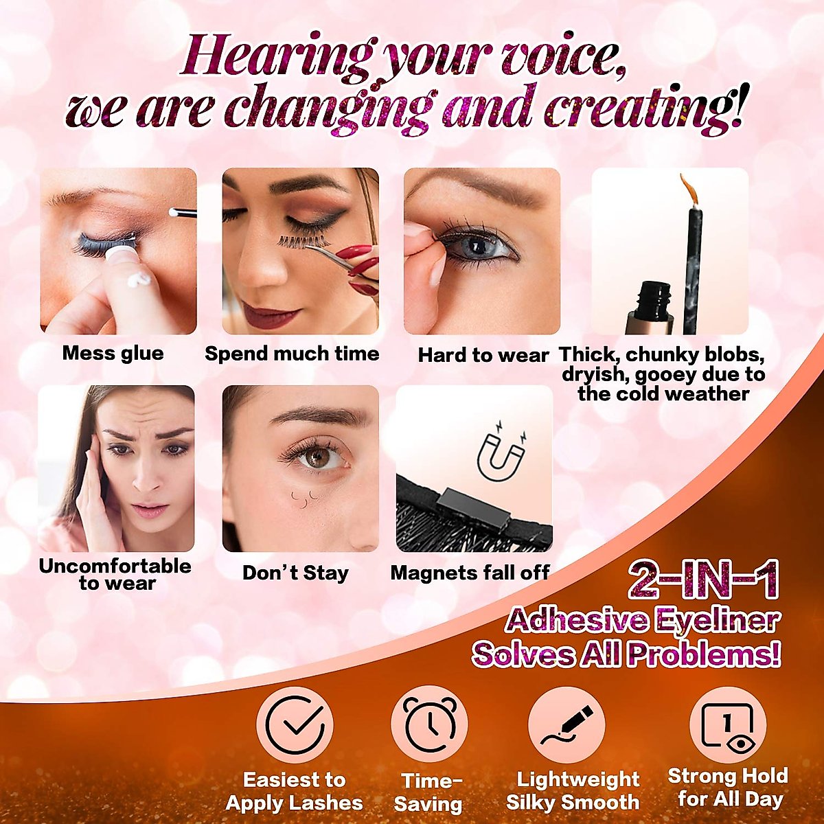 JIMIRE 2-in-1 Eyeliner Instead of Glue, Magic Eyeliner | Extra Strong Hold for False Eyelashes | No Magnet & No Glue Needed | Only for 20’s to Apply Lashes