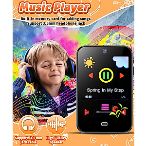 Kids Smart Pretend Phone for Girls Boys Age 3-8 with Dual Camera 28 Games 2.8'' HD Touch Screen Music Player Video Audible Story Pedometer Alarm Clock Calculator Torch Toddler Learning Toys
