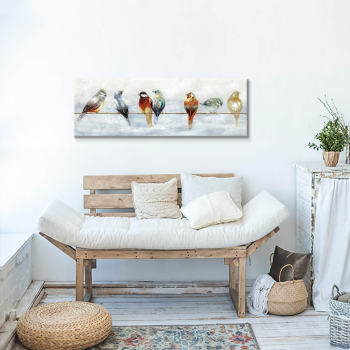 TAR TAR STUDIO Bird Canvas Wall Art Painting: Abstract Animal Artwork Hand Painted Picture for Living Room (45''W x 15''H, Multiple Sizes)