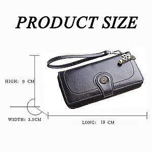 Xfmb Womens Wallet Fashion Long Purse PU Leather Wallet for Women Handbag with Cash/ID/Credit Card Holder Zipper Coin Purse 11 bank card slots Phone Pocket with Birthday Gifts Women-Black One Size