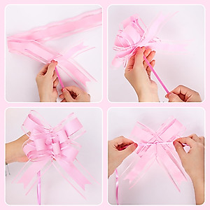 Lystaii 10 PCS Large Pull Bows Wrapping Ribbon Pull Bows Gift Bows for Birthday Presents Wedding Gift Baskets Presents Package Bow Decoration (Pink)