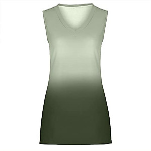 Women's Summer Fashion Casual Tank Top Oversized Loose V Neck Lace Trim Printed Sleeveless Top Flowy Hem Blouse Women Summer Tank Tops Yellow Tank Top for Women（2-Dark Green,X-Large）