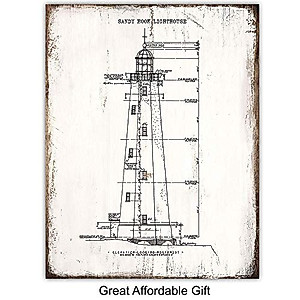 Historic Lighthouse Patent Print Wall Art - 8x10 Vintage Photograph Set for Beach Home, Living Room, Bedroom Decor - Unique Gift for Ocean, Sea Nautical Fans - Rustic Retro Shabby Chic Poster Photo