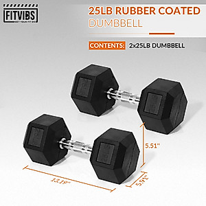 Fitvids Hex Dumbbells Rubber Coated Hand Weights Pairs for Exercises and Fitness, 25 LB Pair