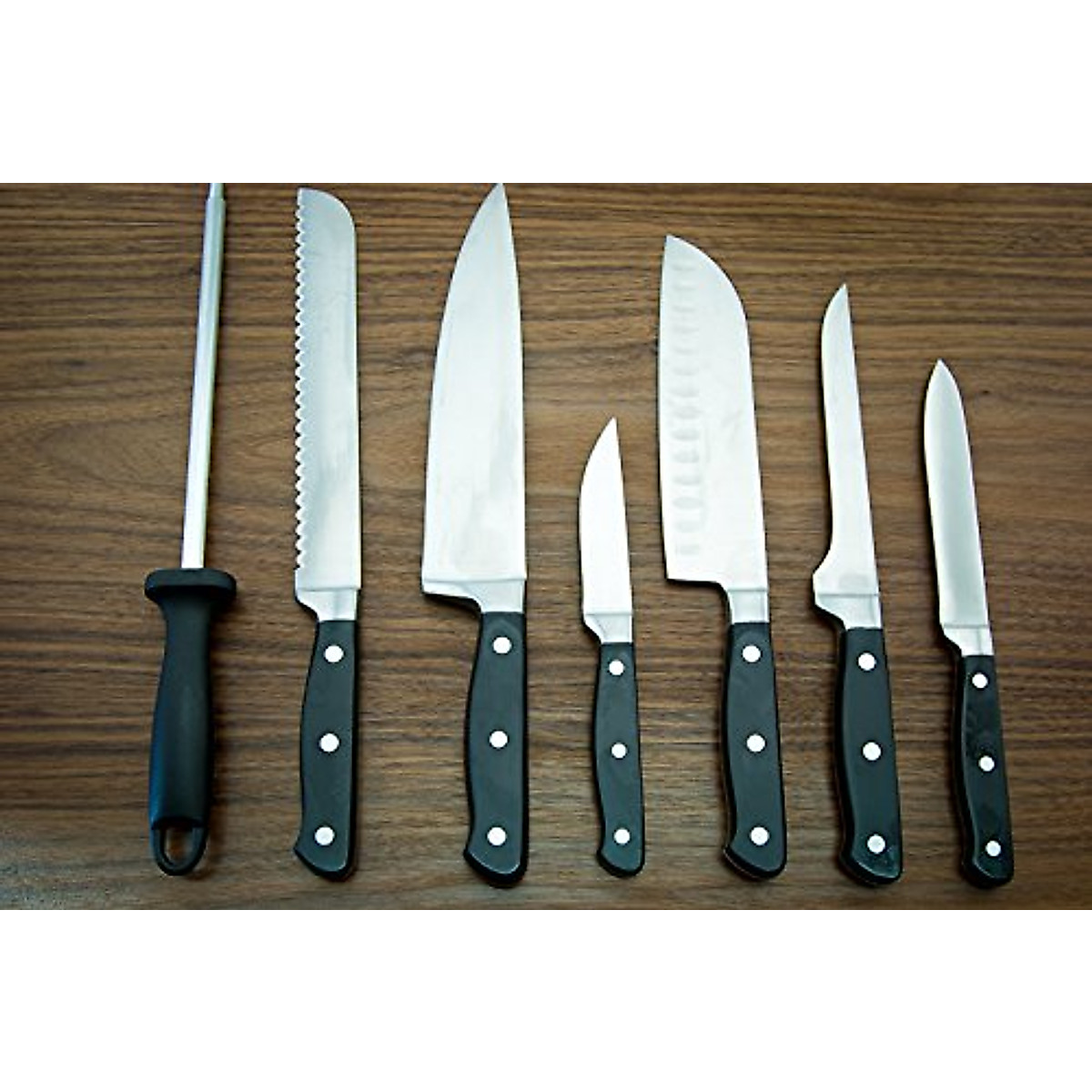 Missing Digit Woodshop Spartan Knife Set - Chef's Edition - 8-piece, Handmade, Heavy Steel Professional Knife Set - American Maple & Walnut