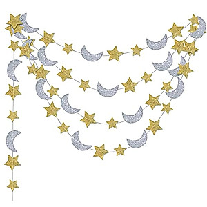 Gold Silver Twinkle Twinkle Little Star Birthday /Baby Shower Decorations Moon and Star Garland Decorations Outer Space Birthday Party Decorations Honey Moon Wedding Engagement