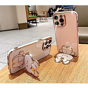 for iPhone 14 Pro Max Case for Women Girls,6D Cute Hidden Rabbit Bunny Stand Mirror Design,Luxury Plating Glitter Soft Silicone Makeup Girly Phone Case with Camera Cover for iPhone 14 Promax Purple
