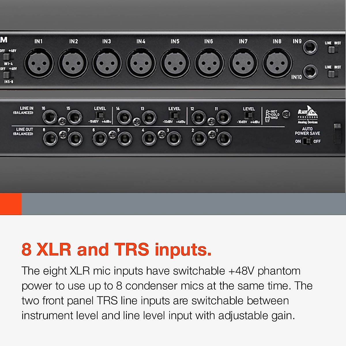 Tascam US-16x08 Rackmount USB Audio/MIDI Interface for Recording, Drum Recording, 8 XLR/8 1/4" Inputs, 8 Outputs, Control Software,Black