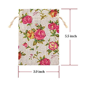 Cooyeah 50pcs Rose Drawstring Burlap Bags, Reusable Double Drawstring Linen Storage Bag Gift Favor Bag for Wedding Birthday Party Jewelry Pouch, 3.9"x5.5"