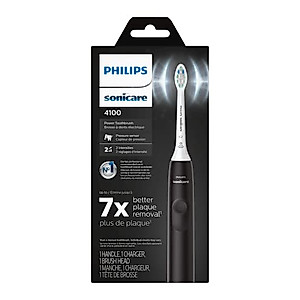Philips Sonicare 4100 Rechargeable Electric Toothbrush, with Pressure Sensor, 2 Intensity Settings, SmarTimer and QuadPacer, 14-Day Battery Life, Black, Model HX3681/24