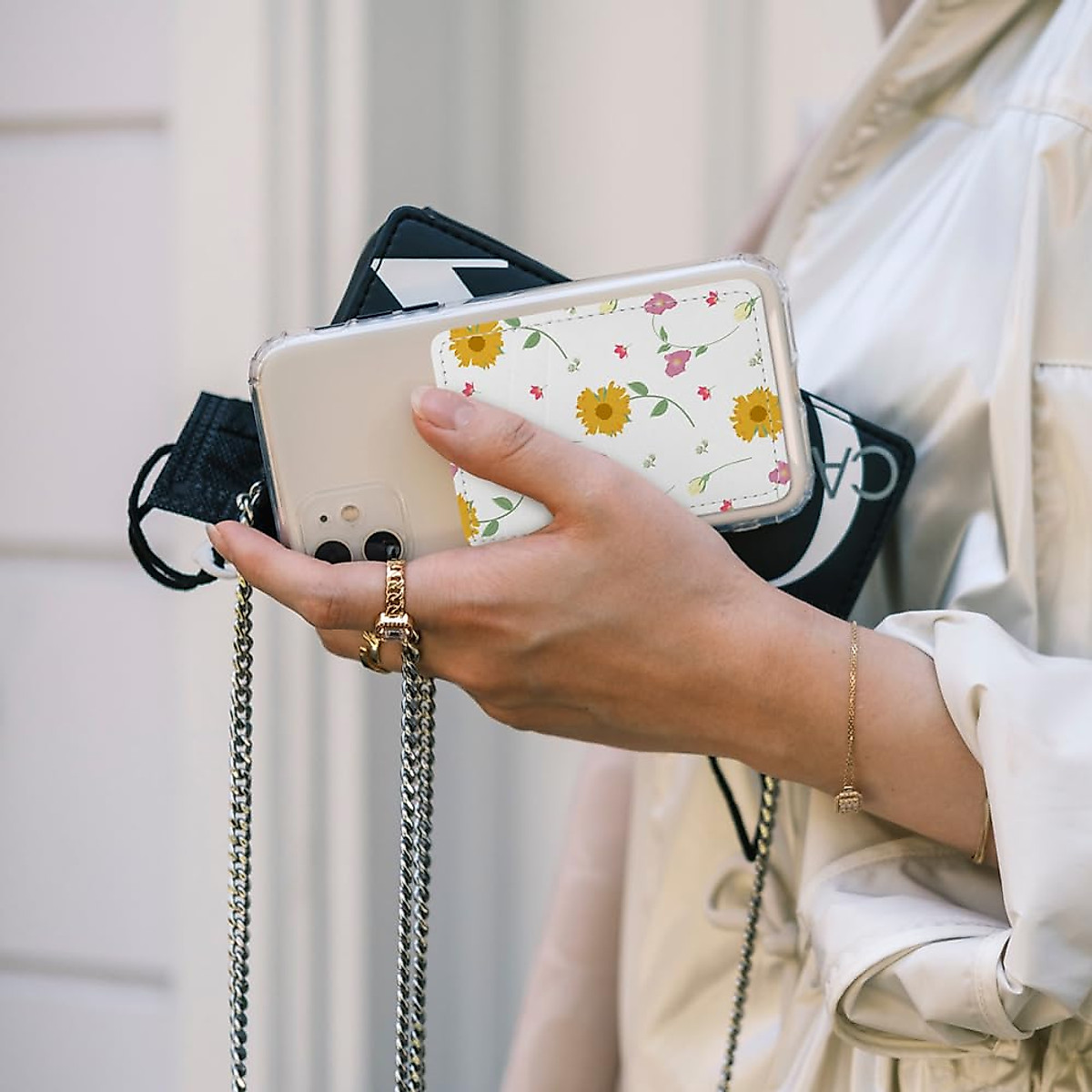 2Pack Card Holder for Phone Case, Leather Phone Card Holder, Cute Stick On Credit Card Wallet for Back of Phone iPhone and Android - White,Black