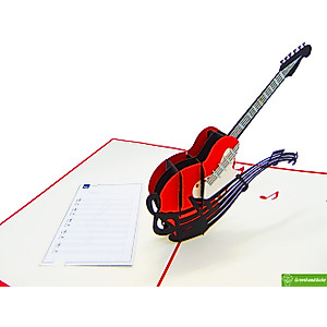 Guitar, Pop Up Card, 3D Popup Greeting Cards, for Birthday, Valentine's Day, Mothers Day, Spring, Fathers Day, Graduation, Wedding, Anniversary, Thank You, Get Well, All Occasion | 7" x 5"