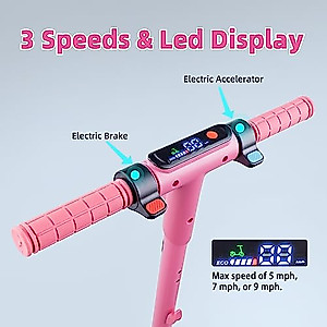 Electric Scooter for Kids Ages 6-12, Colorful Rainbow Lights, Bluetooth Music Speaker, LED Display and Adjustable Speed, Foldable E-Scooter for Kids Girls Boys, Ideal Gift for Children (Pink)