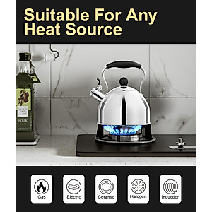 Whistling Tea Kettle for Stovetop, 2 Quart Small Tea Kettle for Tea and Coffee, 1.8L Food Grade Stainless Steel Tea Pot, Hot Water Kettle for Stove Top, Water Boilers (Stainless Steel)