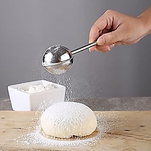 Walbest Flour Duster, 304 Stainless Steel Retractable Sugar Duster Powder Shaker Matcha Powder Spices Sieve Baking Sifter Tool Duster Silver