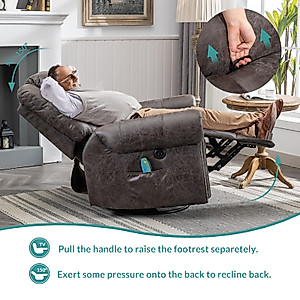 MEETWARM Massage Swivel Rocker Recliner with Heat and Vibration, Manual Glider Rocking Recliner Chair, 360°Swivel Lounge Reclining Chair with Remote Control/USB Ports for Living Room(Gray)