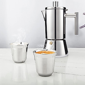 MEHIDFY Stovetop Espresso Maker, Stainless Steel Moka Pot, Stovetop Coffee Maker, Expresso Coffee Maker, Italian Coffee Maker, Moka Pot Espresso with 2pcs Espresso Cups, 6Cup/ 10oz/ 300ml