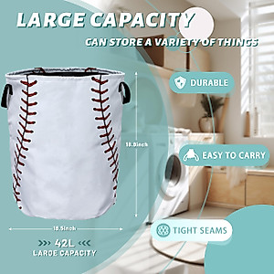 Baseball Texture Pattern Laundry Basket Foldable With Handles Tote Bag Oxford Cloth Funny Laundry Hamper Clothes Storage Bucket Toy Organizer 18.9" x 16.5" For Bathroom/Laundry/Bedroom