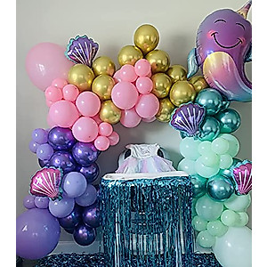 GIHOO 150pcs Mermaid Tail Balloon Garland Arch Kit, Mermaid Theme Girl Birthday Party Decorations Under the Sea Mermaid Balloons Baby Shower Party Supplies