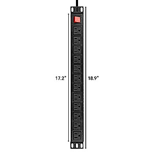 BTU Power Strip Surge Protector Rack-Mount PDU, 12 Outlet Power Strip with Switch, Metal Mountable Power Strip Heavy Duty for Server Racks, Garage Shop Power Strip, Industral Commercial (Black 6FT)