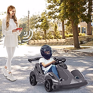 Electric Go Kart for Kids, 6V Battery Powered Ride On Cars w/Remote Control, Safety Belt, Slow Start, Music, 4 Wheeler Electric Vehicle for Kids, Ride On Go Cart for Kids (Black)