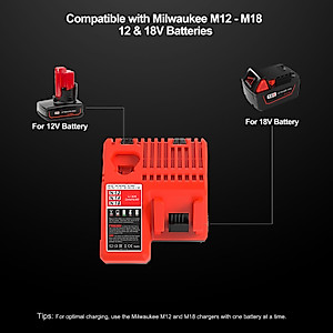2 Pack 5.0Ah Replacement for Milwaukee M18 Lithium ion Battery 48-11-1850 and Charger Combo, Compatible with Milwaukee M18 Cordless Power Tools 18V Lithium Battery, and Milwaukee 18V Battery Charger