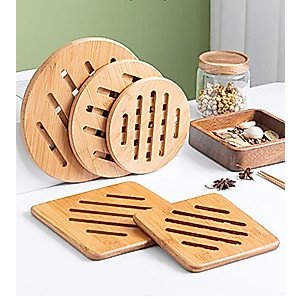 Lawei 8 Pack Bamboo Trivets with Dish Rack - Bamboo Trivet Mat Bamboo Hot Pads Trivet for Hot Dishes, Pot, Bowl, Teapot