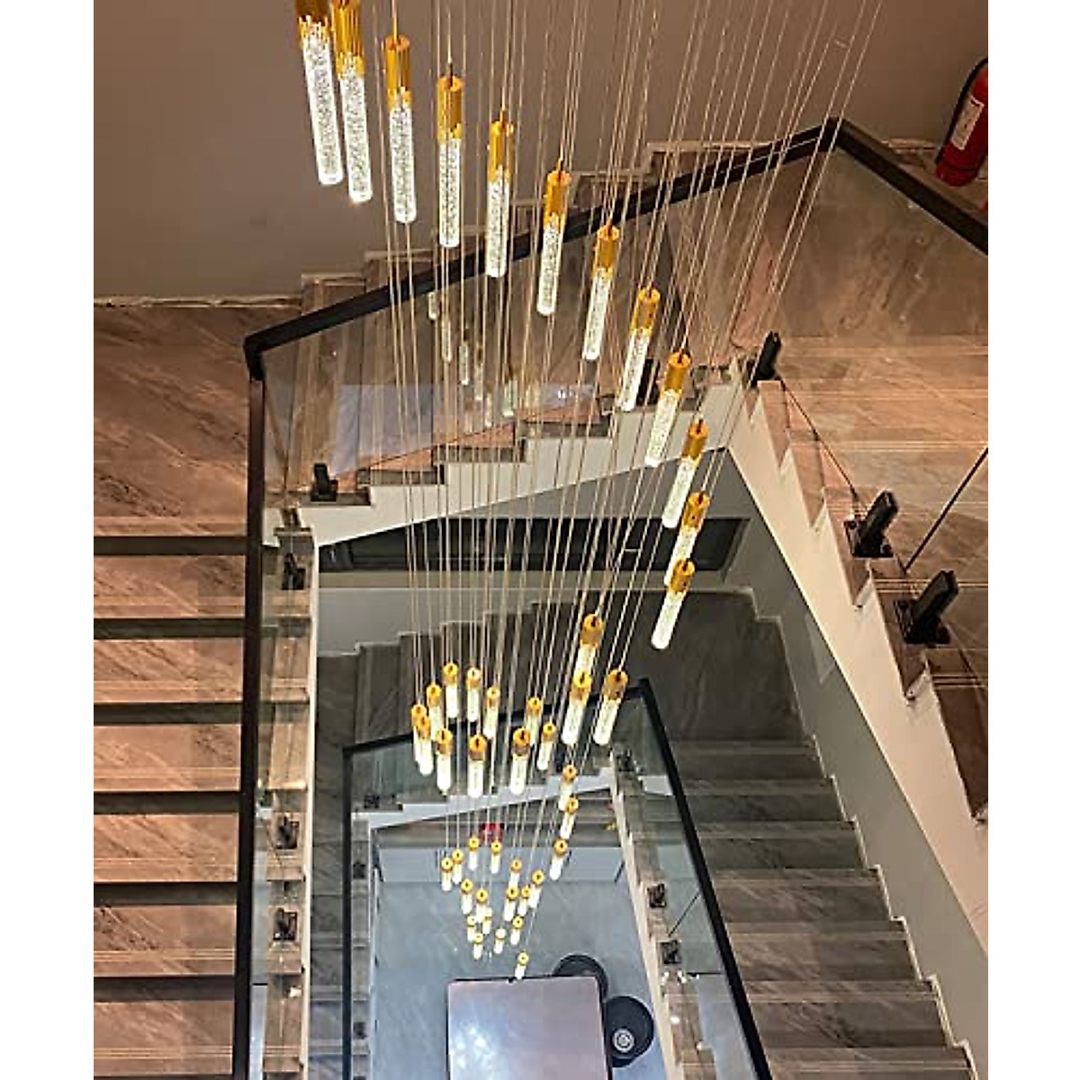 Flashing God H-11.5feet Staircase Crystal Chandeliers Modern 20-Lights Foyer Entrway Long Pendant Chandeliers High Ceiling Crystal Chandeliers with LED Dimmable 3000-6000K Lighting Fixture