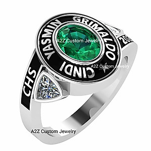 A2Z CUSTOM JEWELRY Girl Ladies Women’s Personalized Class Ring for High School College University Graduation Ceremony Gift - Customizable 2024-2025 - Sterling Silver (Titan Lisbon)