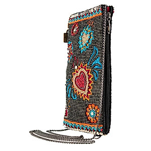 Mary Frances Flaming Hearts Beaded Crossbody Phone Bag, Pewter