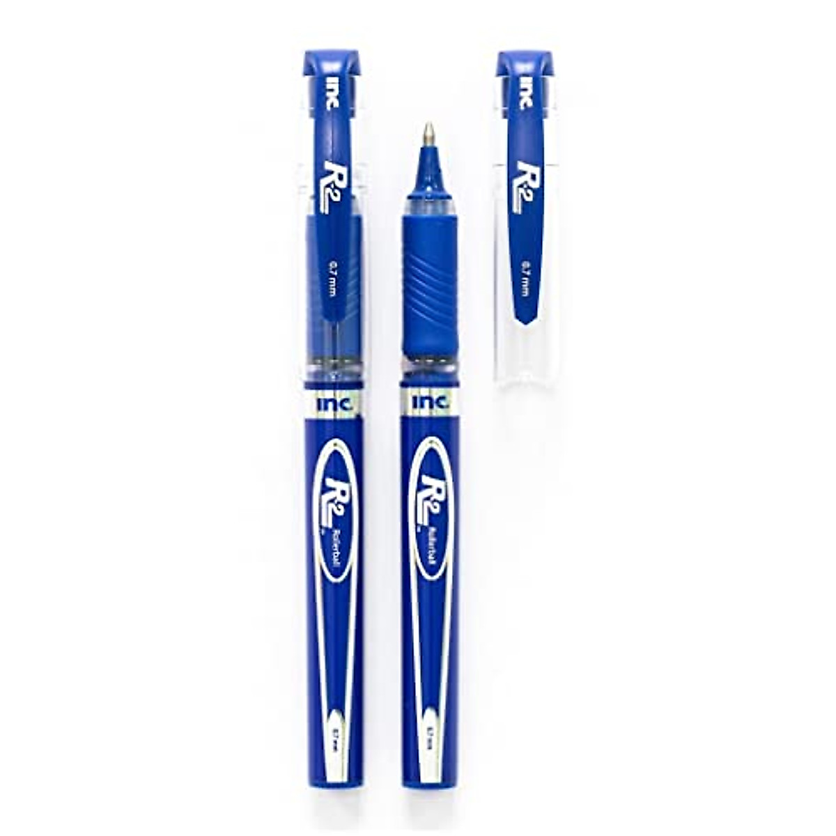 INC 0.7 mm R-2 Roller Ball Pen,Controlled Ink Flow System, Blue Ink, Comfort Grip, 2 pack